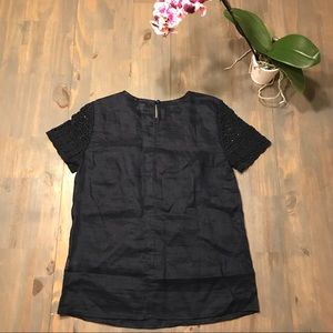 J. Crew | Tops | Jcrew Navy Linen Shirt With Crochet Top | Poshmark